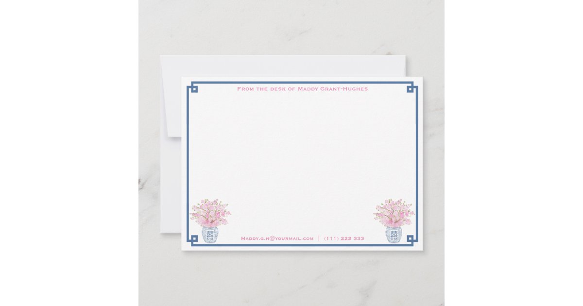 Preppy Navy And Pink Personalized Bridal Shower Note Card | Zazzle