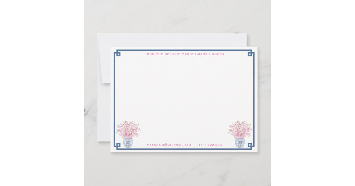 Preppy Navy And Pink Personalized Bridal Shower Note Card | Zazzle