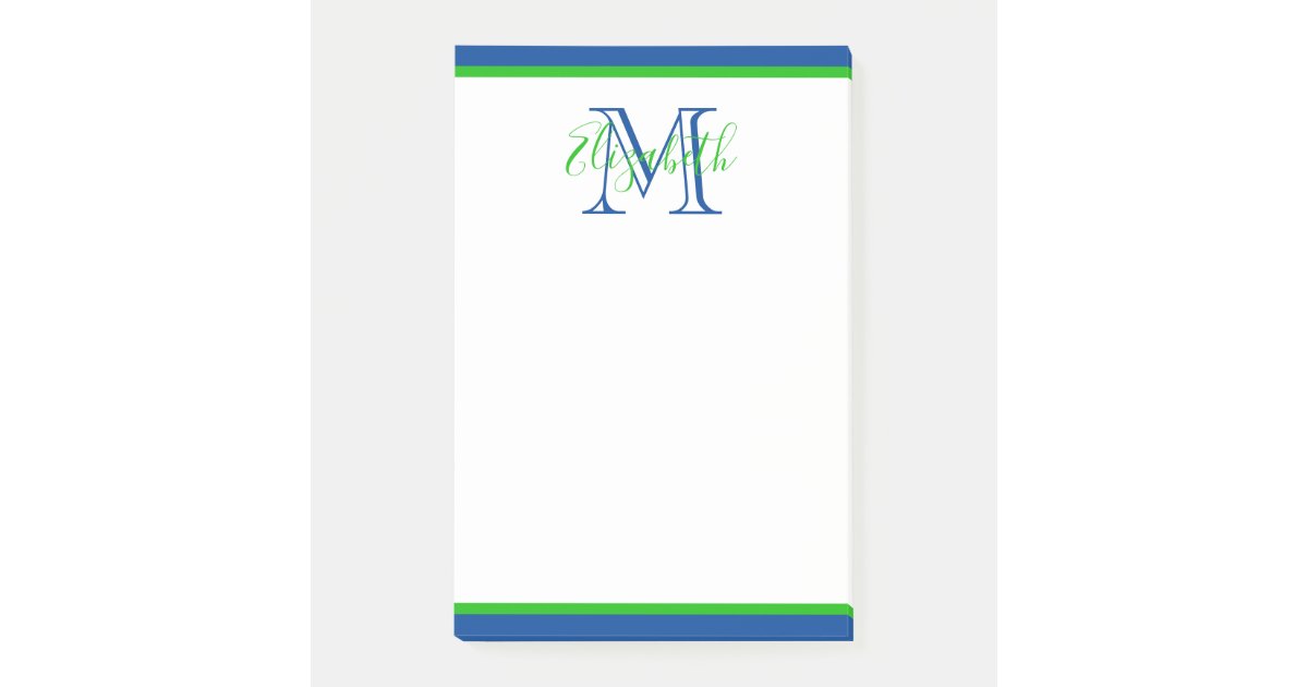 Preppy Navy Blue and Green Monogram Post-it Notes | Zazzle