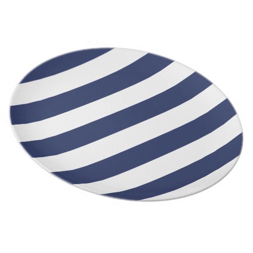 Preppy Navy Blue And White Striped Plate | Zazzle