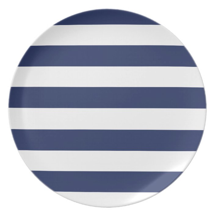 Preppy Navy Blue And White Striped Plate | Zazzle.com