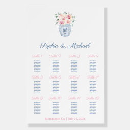 Preppy Navy Blue Pink Floral Wedding Seating Chart Foam Board | Zazzle