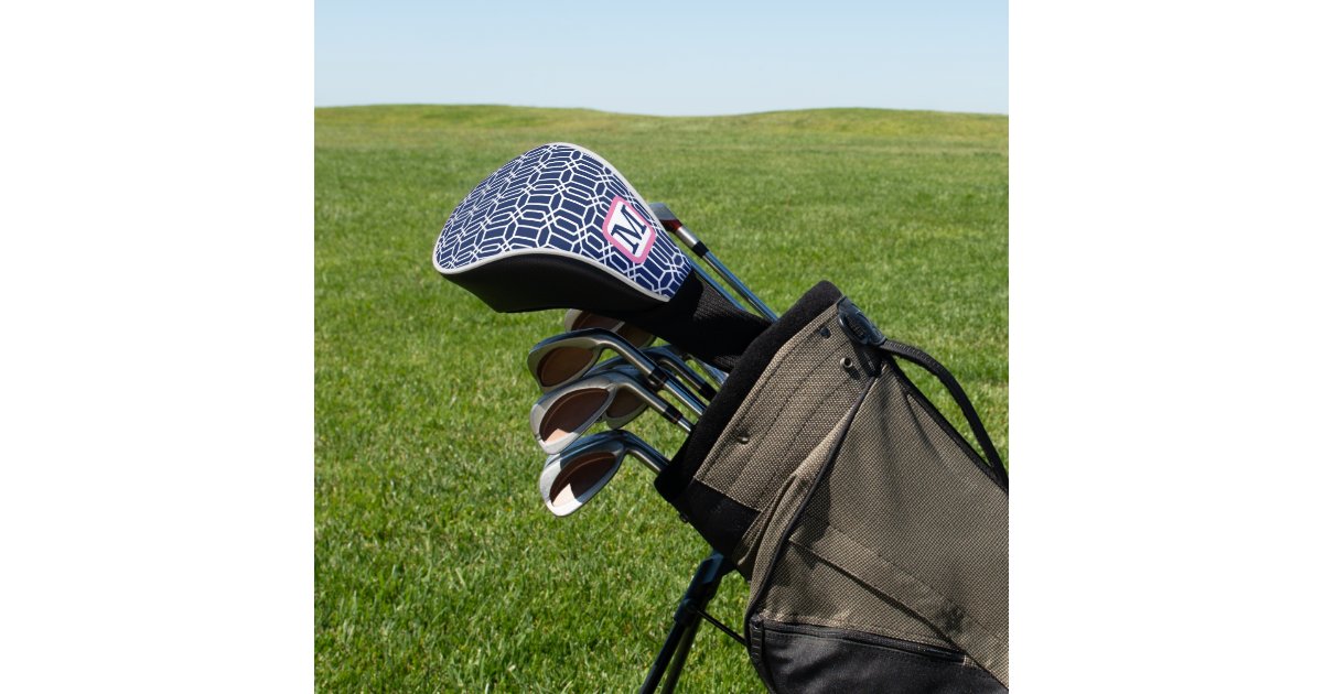Preppy Navy White Octagon Monogram Golf Head Cover | Zazzle