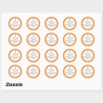 Preppy Orange Heart Polka Dots Cute Girly Address Classic Round Sticker ...