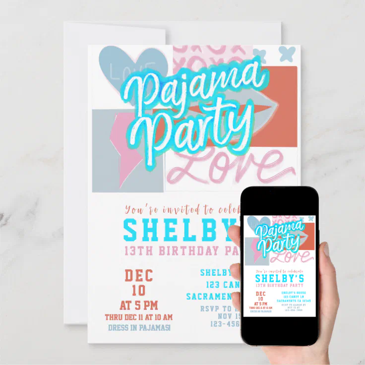 Preppy Pajama Party Girls Birthday Invitation | Zazzle