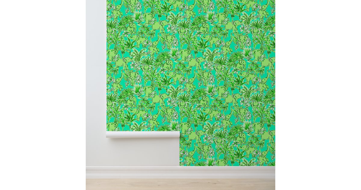 Preppy Palm Beach Green Elephants Wallpaper | Zazzle