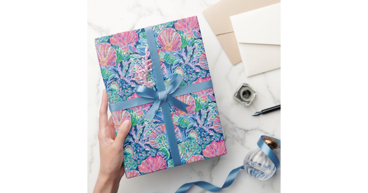 Preppy Palm Beach Ocean Shells Pattern Wrapping Paper | Zazzle