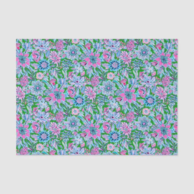 Preppy Palm Beach Print Pink and Green Flowers Tissue Paper | Zazzle