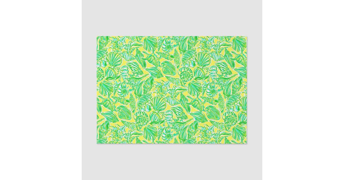 Preppy Palm Beach Print Yellow & Green Seashells Tissue Paper | Zazzle