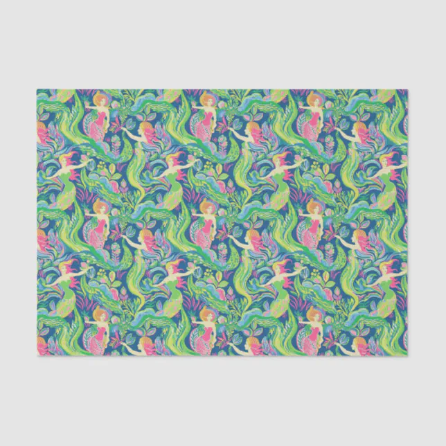 Preppy Palm Beach Tropical Mermaids Pattern Tissue Paper | Zazzle
