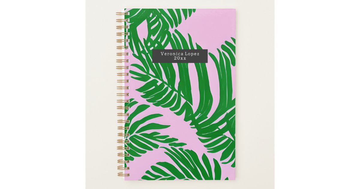 Preppy Palm Leaves Pink And Green Planner | Zazzle