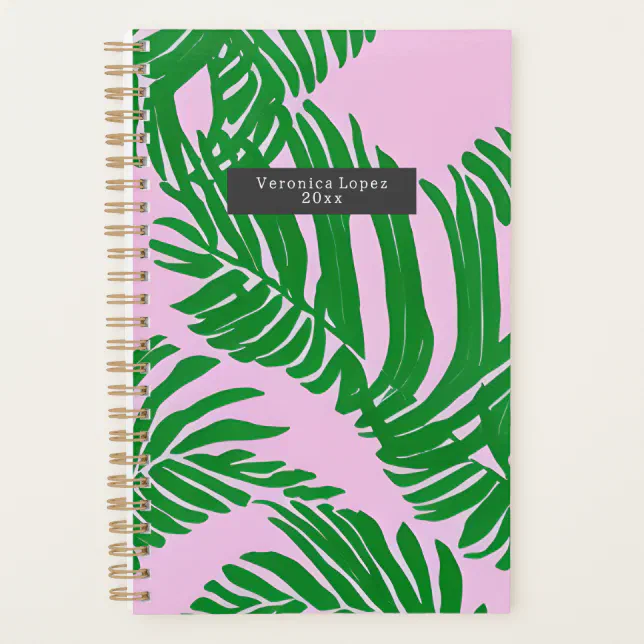 Preppy Palm Leaves Pink And Green Planner | Zazzle