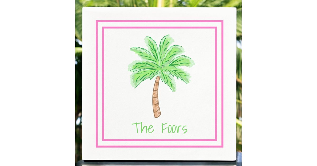 Preppy Palm Tree Personalized Border Napkins | Zazzle