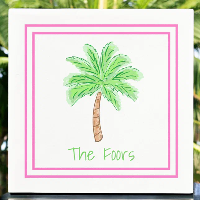 Preppy Palm Tree Personalized Border Napkins | Zazzle