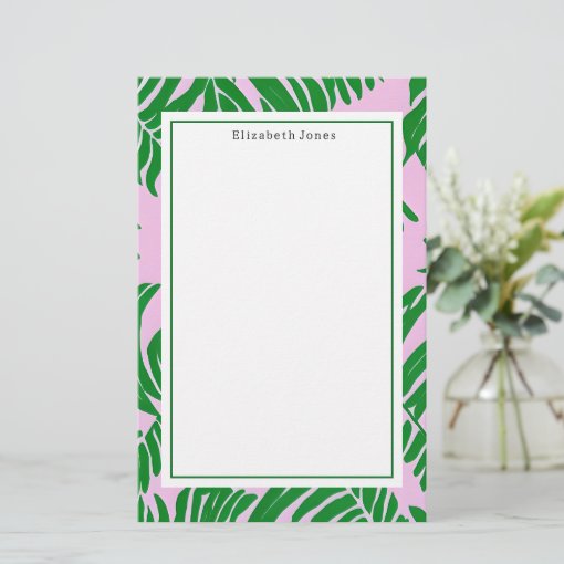 Preppy Palm Tree Pink + Green Stationery | Zazzle