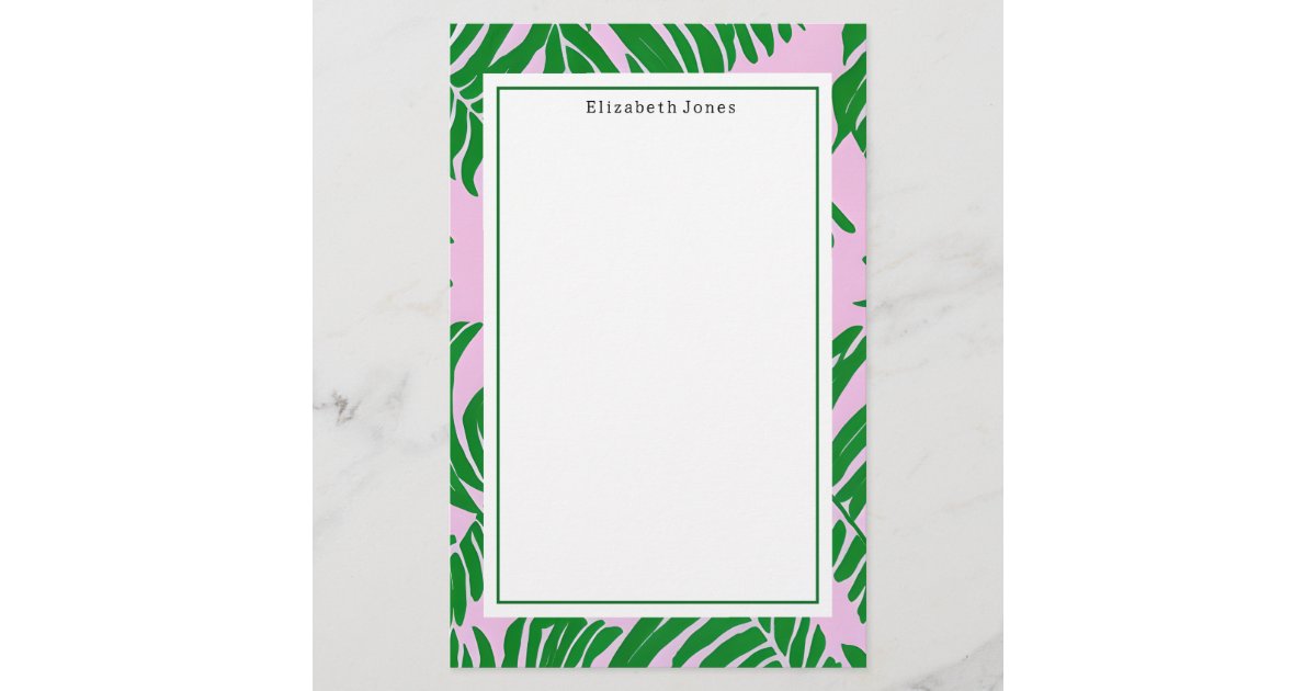 Preppy Palm Tree Pink + Green Stationery | Zazzle
