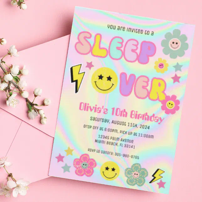 Preppy Pastel Pink Y2K Sleep Over Birthday Invitation | Zazzle