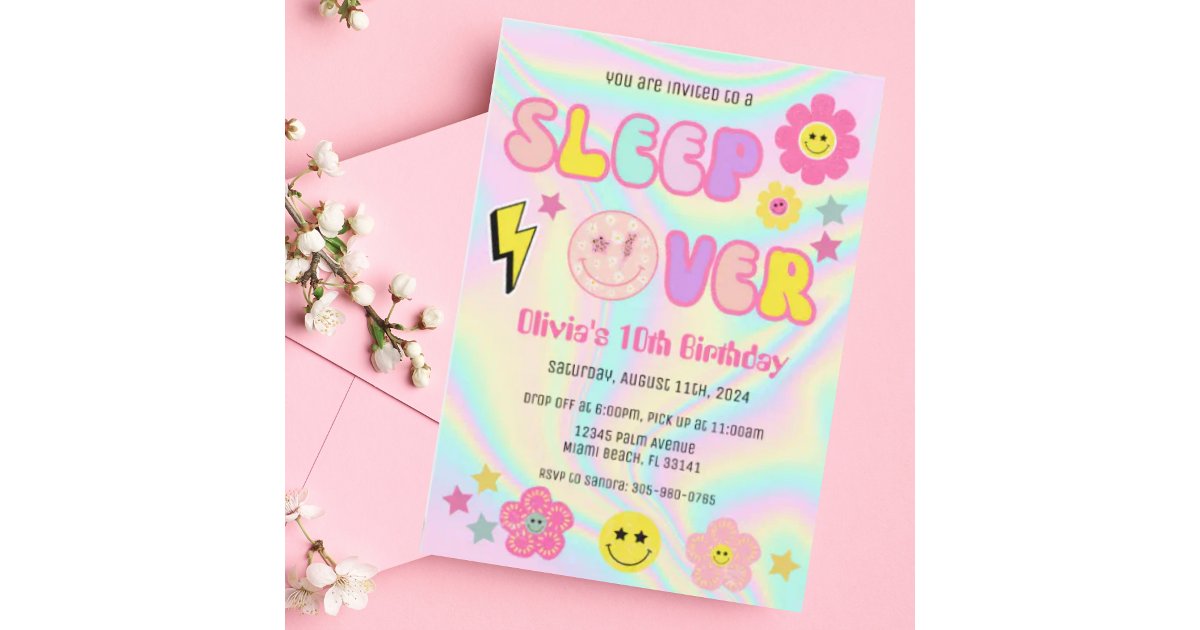 Preppy Pastel Pink Y2K Sleep Over Party Birthday Invitation | Zazzle