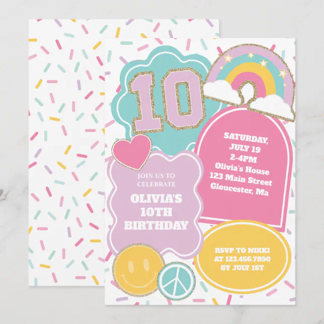 Preppy Patch 10th Birthday Invitation | Zazzle