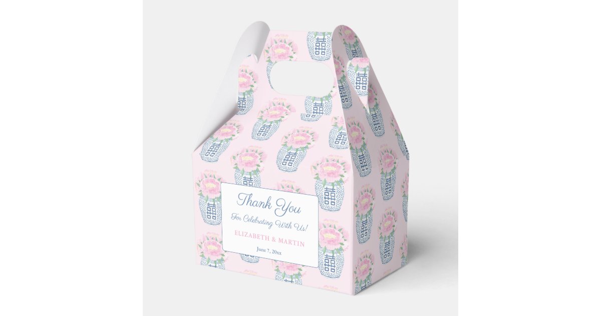 Preppy Peony Pink And Navy Blue Wedding Party Favor Boxes | Zazzle