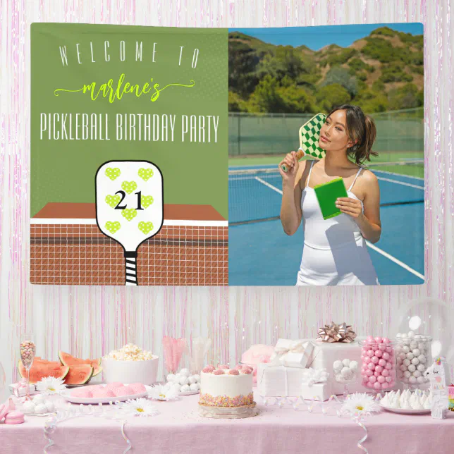 Preppy Pickleball Paddle Photo Dink Birthday Party Banner | Zazzle