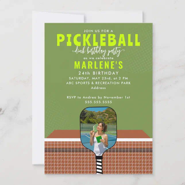 Preppy Pickleball Paddle Photo Dink Birthday Party Invitation | Zazzle