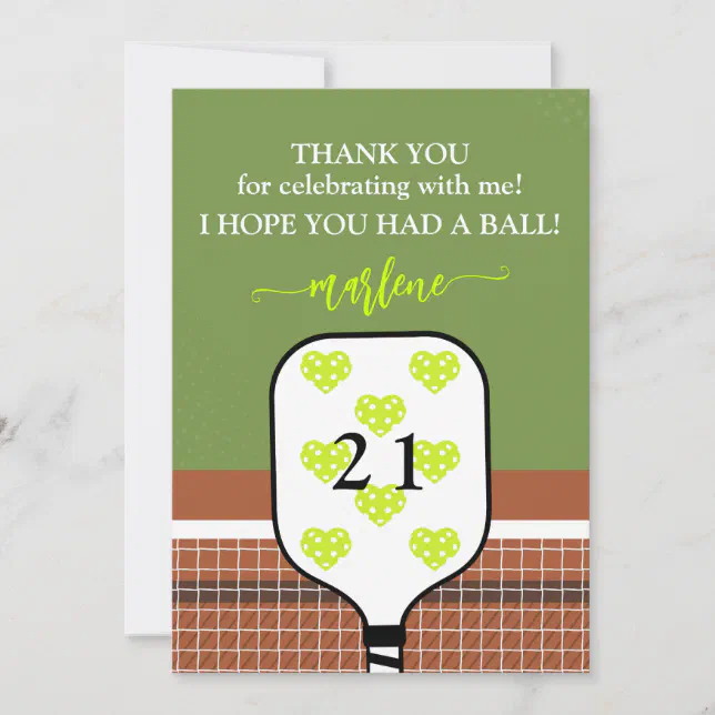 Preppy Pickleball Paddle Photo Dink Birthday Party Thank You Card | Zazzle