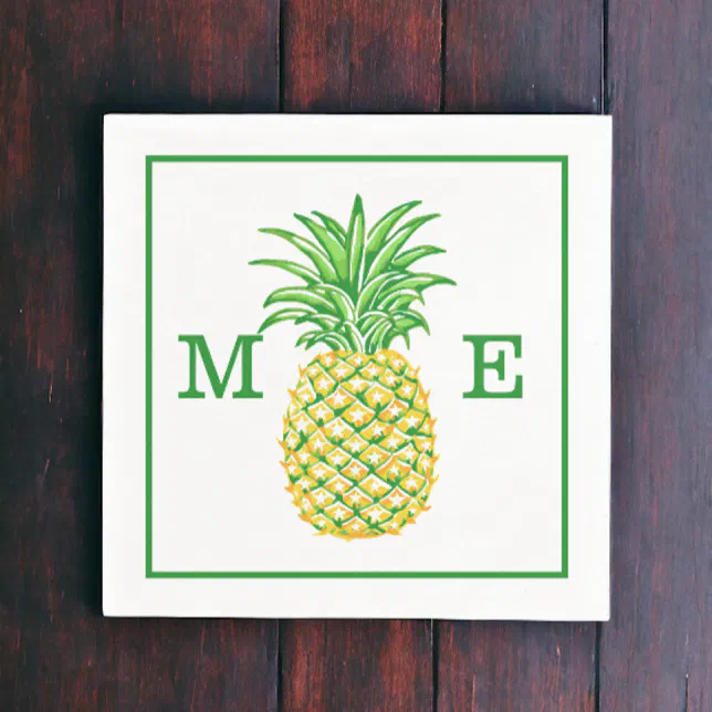 Preppy Pineapple Couple Two Initial Monogram Napkins | Zazzle
