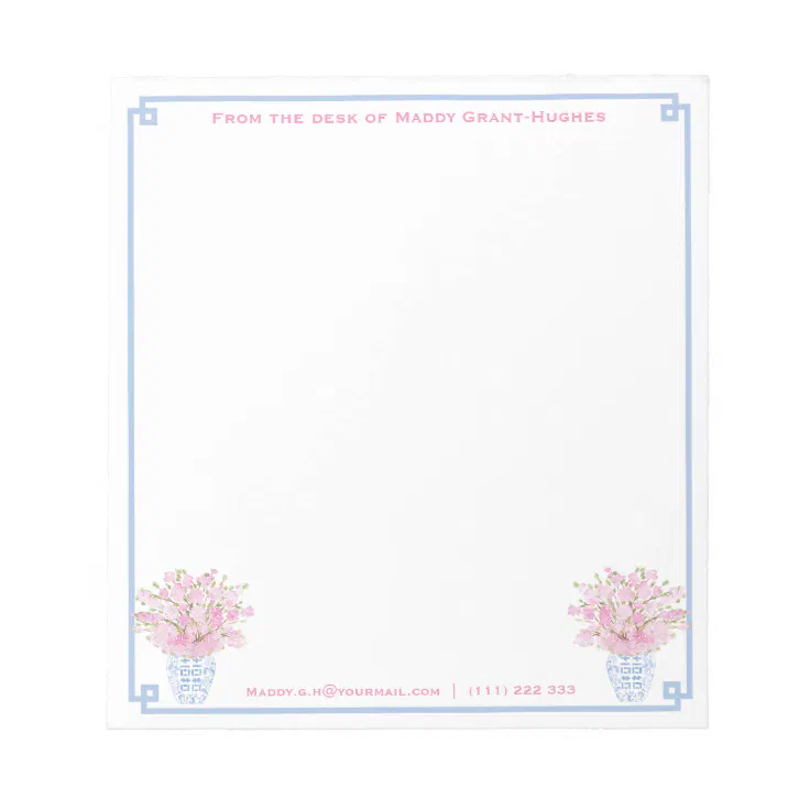Preppy Pink And Blue Custom Stationery With Name Notepad | Zazzle