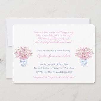 Preppy Pink And Blue Little Girl Baby Shower Party Invitation | Zazzle