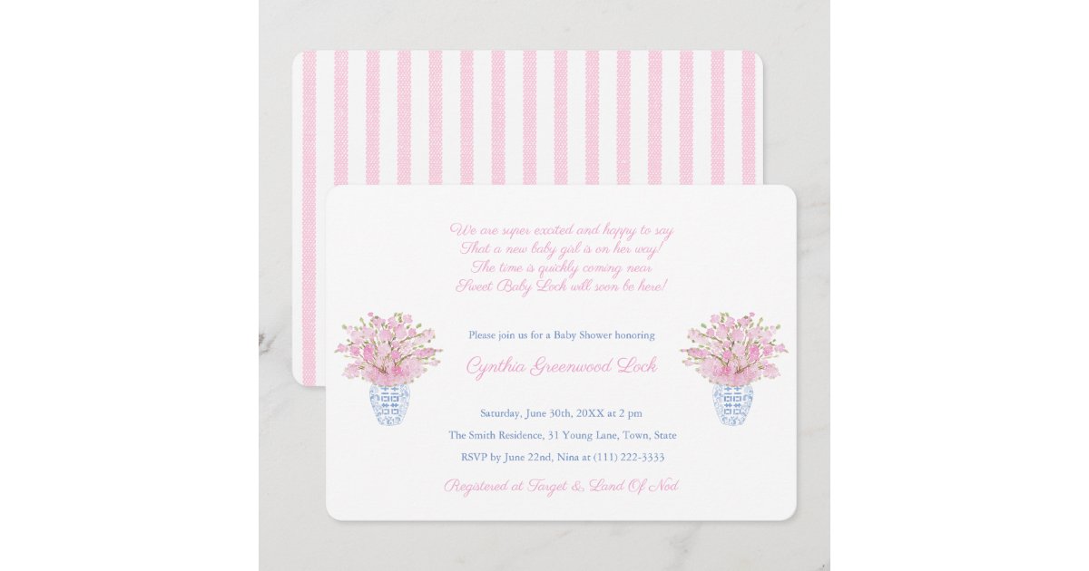 Preppy Pink And Blue Little Girl Baby Shower Party Invitation | Zazzle