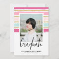 Preppy Pink and Gold Glitter Photo Graduation Invitation | Zazzle