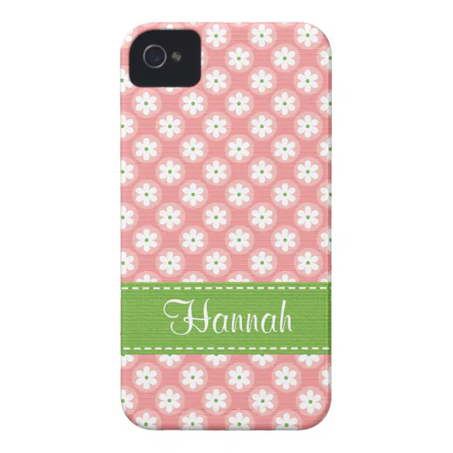 Preppy Pink and Green Daisy iPhone 4 Case Cover | Zazzle