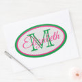 Preppy Pink and Green Monogram Oval Sticker | Zazzle