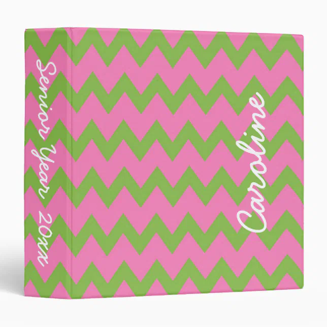 Preppy Pink and Green Personalized Chevron Binder | Zazzle
