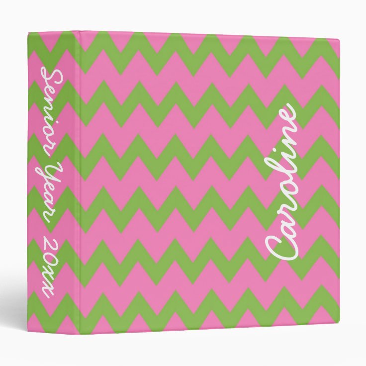 Preppy Pink and Green Personalized Chevron Binder | Zazzle