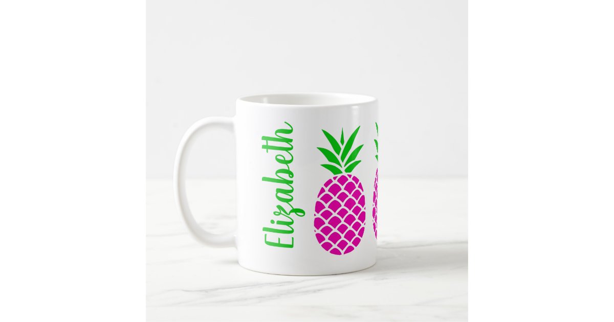 Preppy Pink and Green Pineapples Personalized Coffee Mug | Zazzle