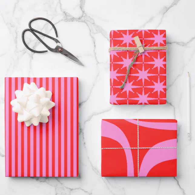 Preppy Pink and Red Pattern Mix Wrapping Paper Sheets | Zazzle