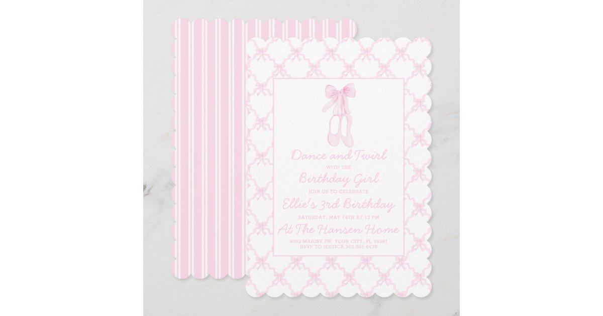 Preppy Pink Ballerina Slippers First birthday Invitation | Zazzle