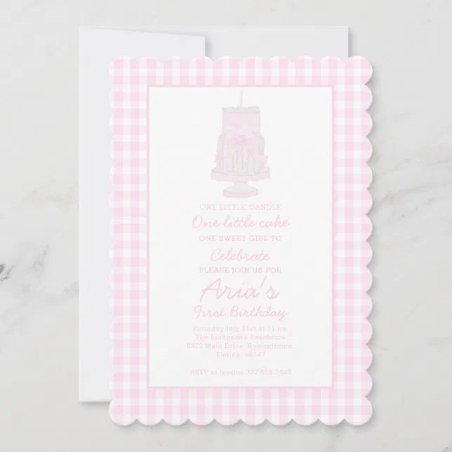 Preppy Pink Birthday Cake First birthday Invitation | Zazzle