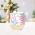 Preppy Pink Blue Sea Turtles Stemless Wine Glass | Zazzle