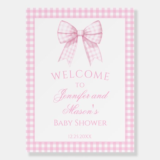 Preppy pink bow baby shower welcome sign board | Zazzle