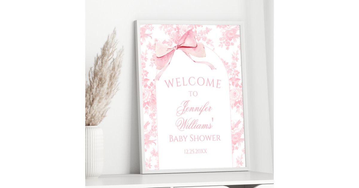 Preppy Pink Bow Floral Baby Girl Shower Welcome Poster | Zazzle