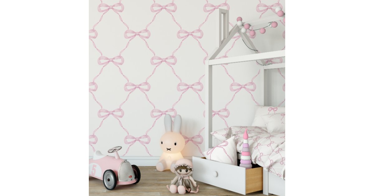 Preppy Pink Bow Grand Millennial Wallpaper | Zazzle