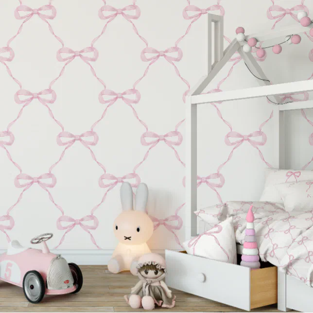 Preppy Pink Bow Grand Millennial Wallpaper | Zazzle