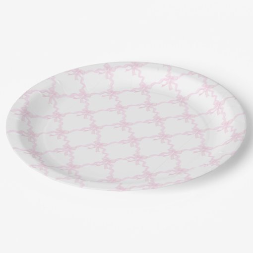 Preppy Pink Bows Trellis First Birthday Ribbonerie Paper Plates | Zazzle