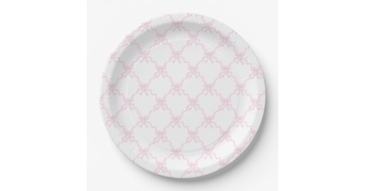 Preppy Pink Bows Trellis First Birthday Ribbonerie Paper Plates | Zazzle