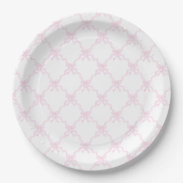 Preppy Pink Bows Trellis First Birthday Ribbonerie Paper Plates | Zazzle