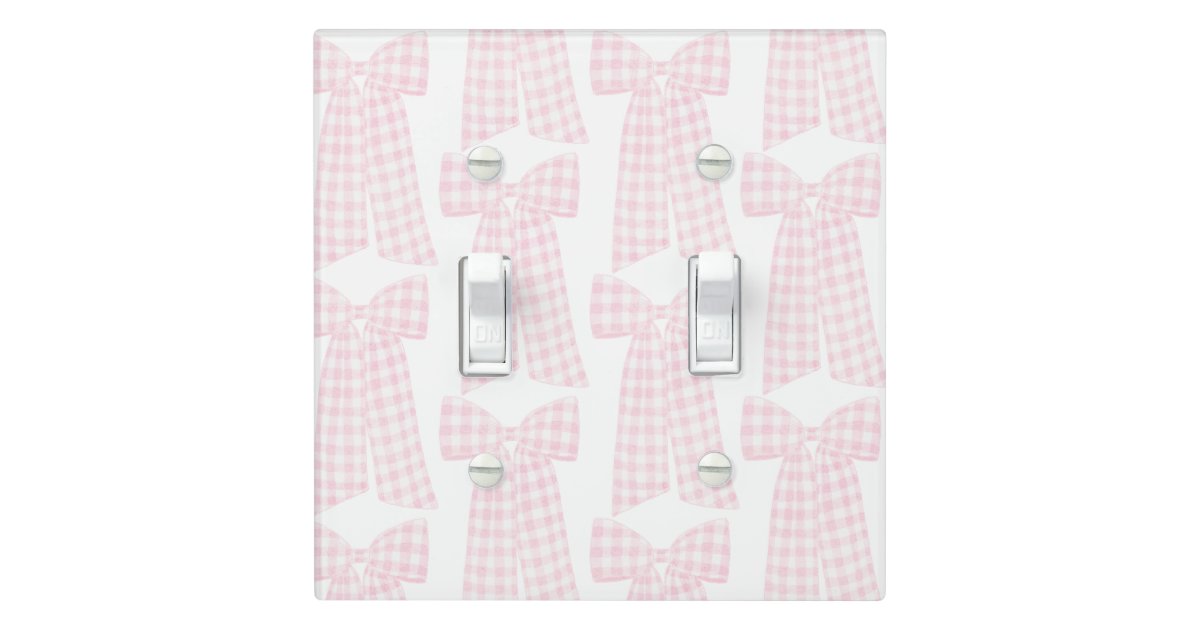 Preppy Pink Coquette Gingham Bow Light Switch Cover | Zazzle