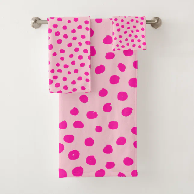 Preppy Pink Dots Modern Animal Print Spots Bath Towel Set | Zazzle